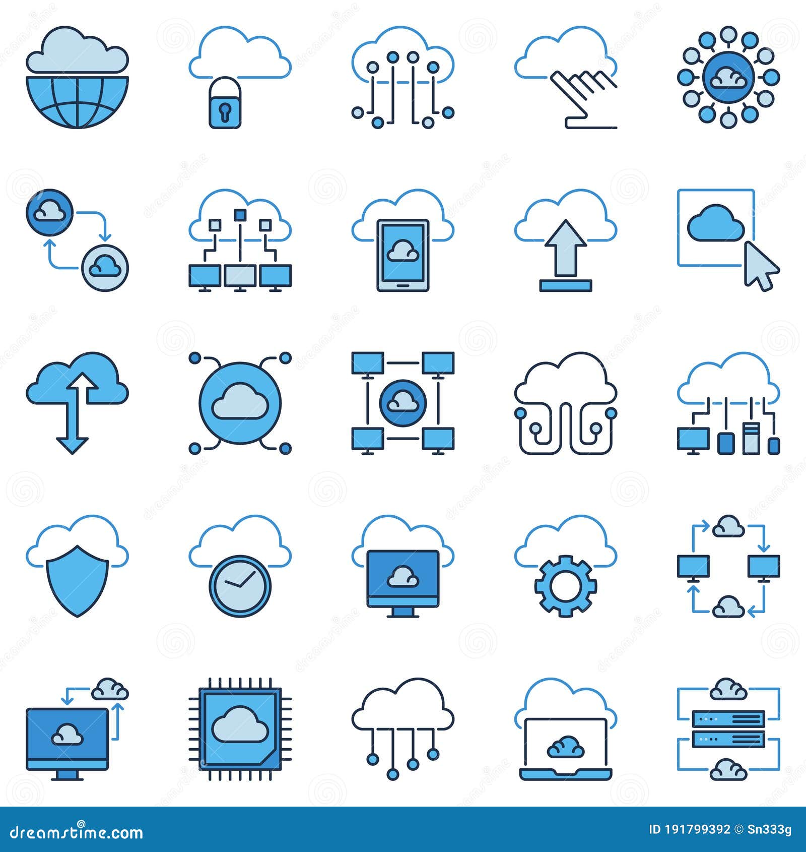 Cloud Computing Technology Colored Vector Icons Collection Stock Vector ...