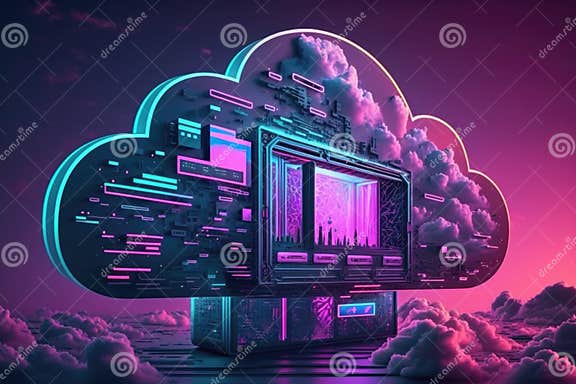 Cloud Computing Technology Concept. Cloud in Blue and Pink Background ...