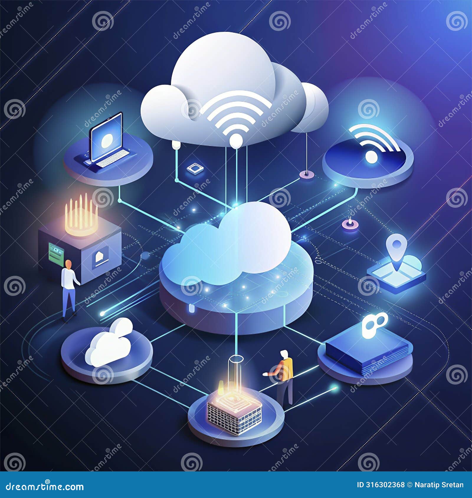 Cloud Computing Technology Concept. 3d Isometric Illustration Stock Illustration - Illustration ...