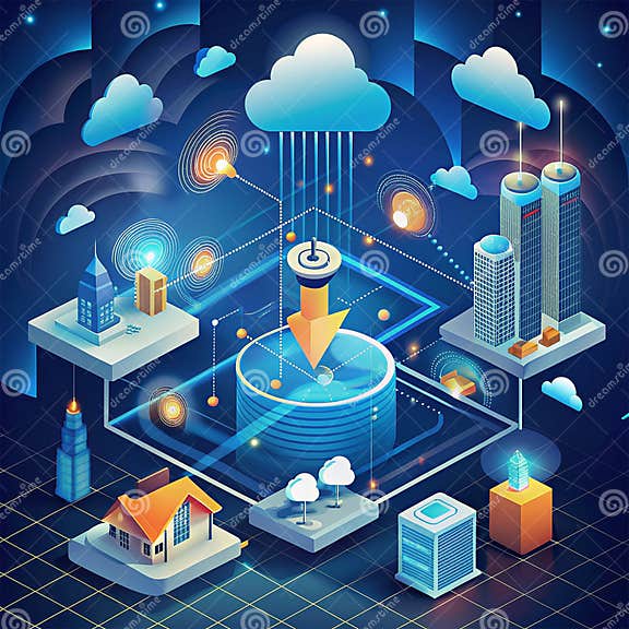 Cloud Computing Technology Concept. 3d Isometric Illustration Stock Illustration - Illustration ...