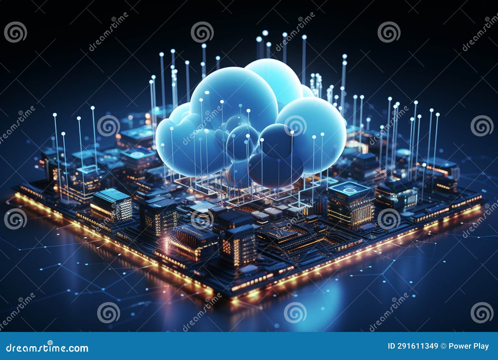 Cloud Computing Technology Concept. 3d Rendering Toned Image Double Exposure Stock Illustration ...