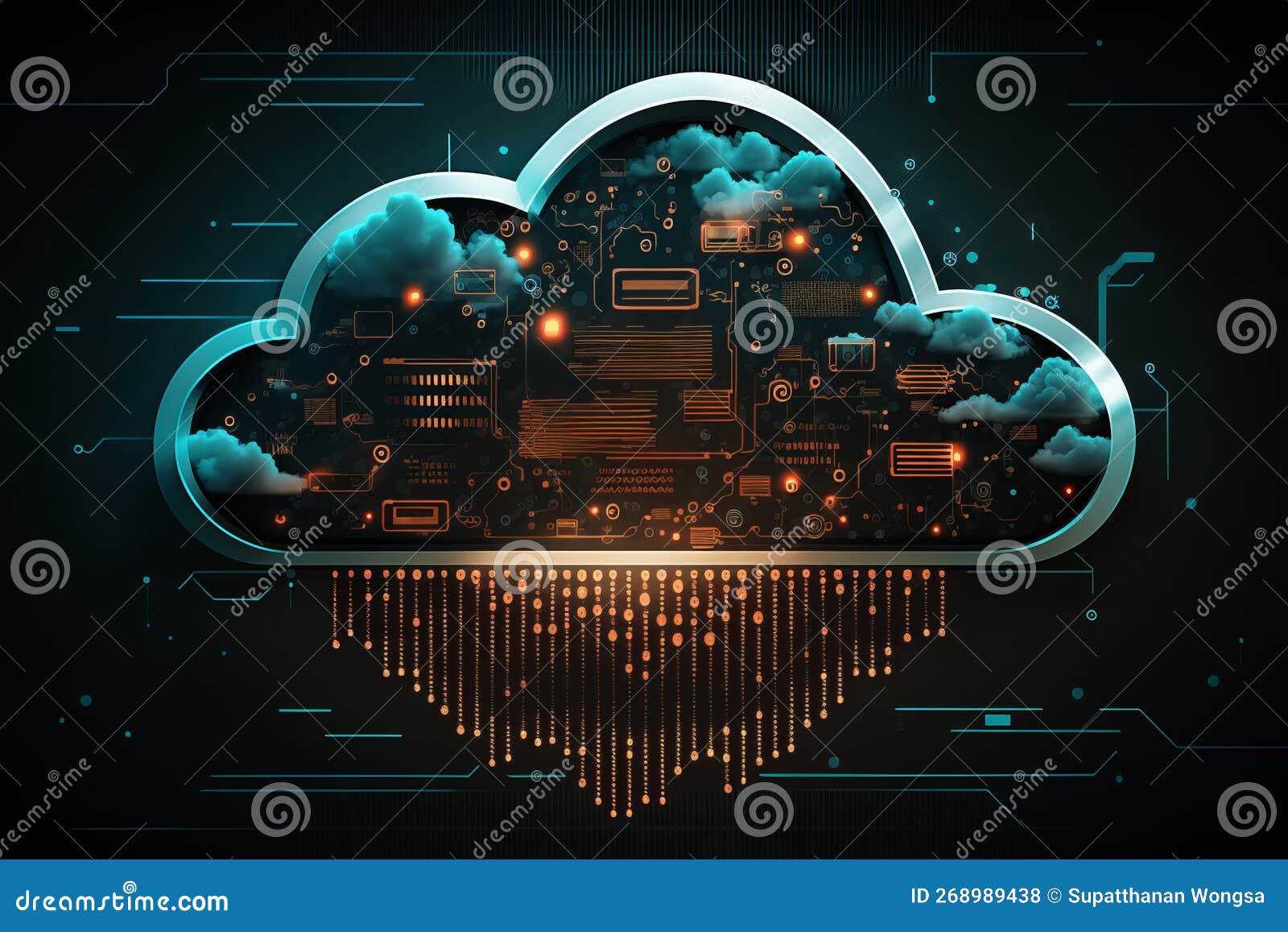 Cloud Computing Technology Concept Background, Digital Illustration Stock Illustration ...