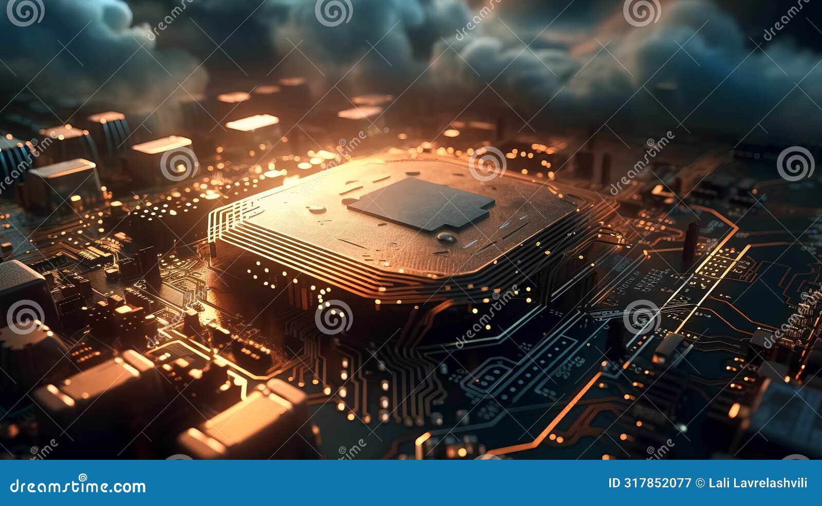 Cloud Computing Technology Concept, Futuristic Landscape Illustration ...