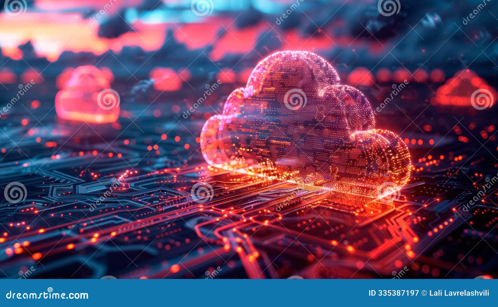 Cloud Computing Technology Concept, Futuristic Landscape Illustration ...