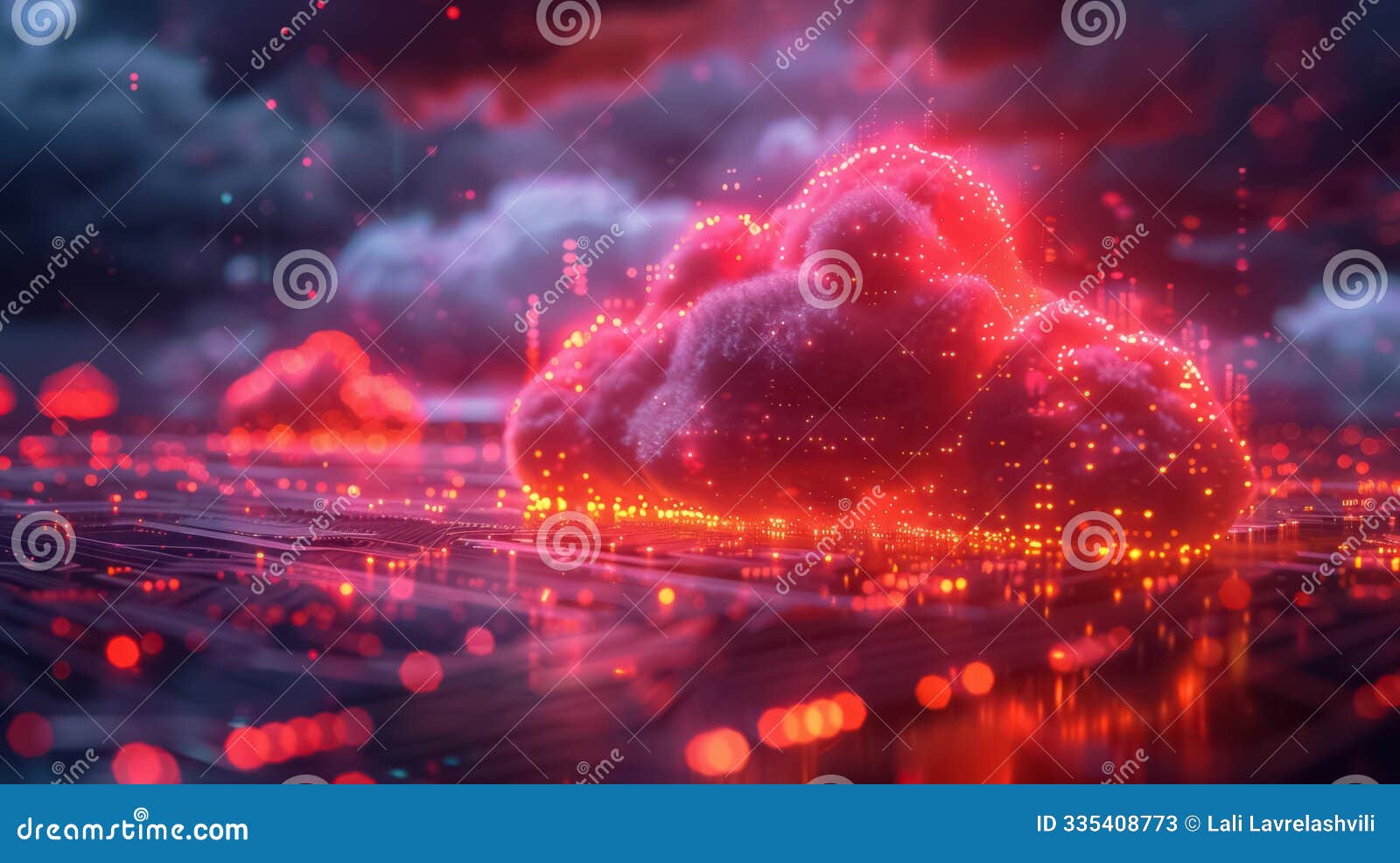 Cloud Computing Technology Concept, Futuristic Landscape Illustration ...