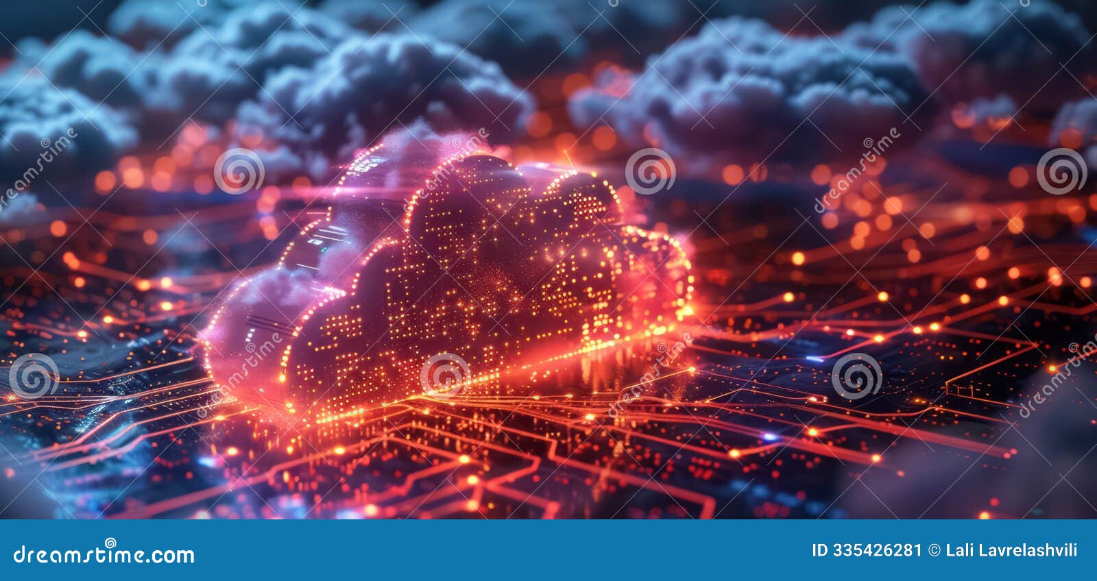 Cloud Computing Technology Concept, Futuristic Landscape Illustration ...