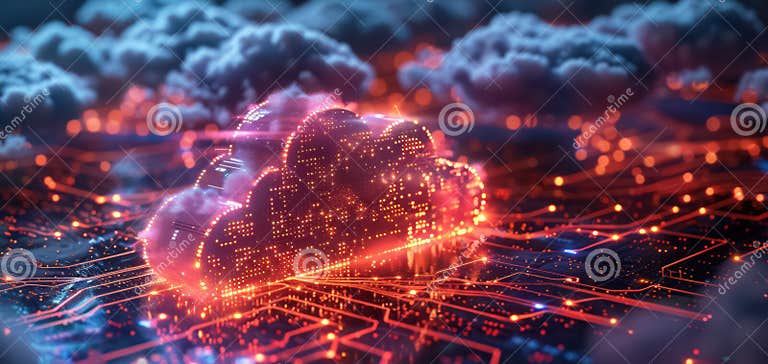 Cloud Computing Technology Concept, Futuristic Landscape Illustration ...