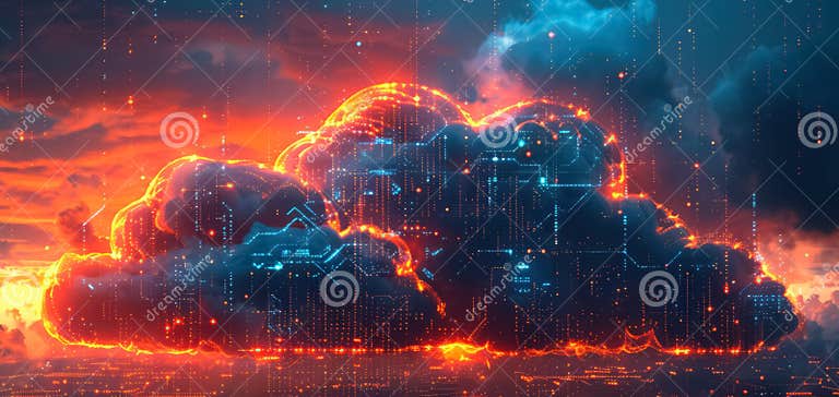 Cloud Computing Technology Concept, Futuristic Landscape Illustration ...