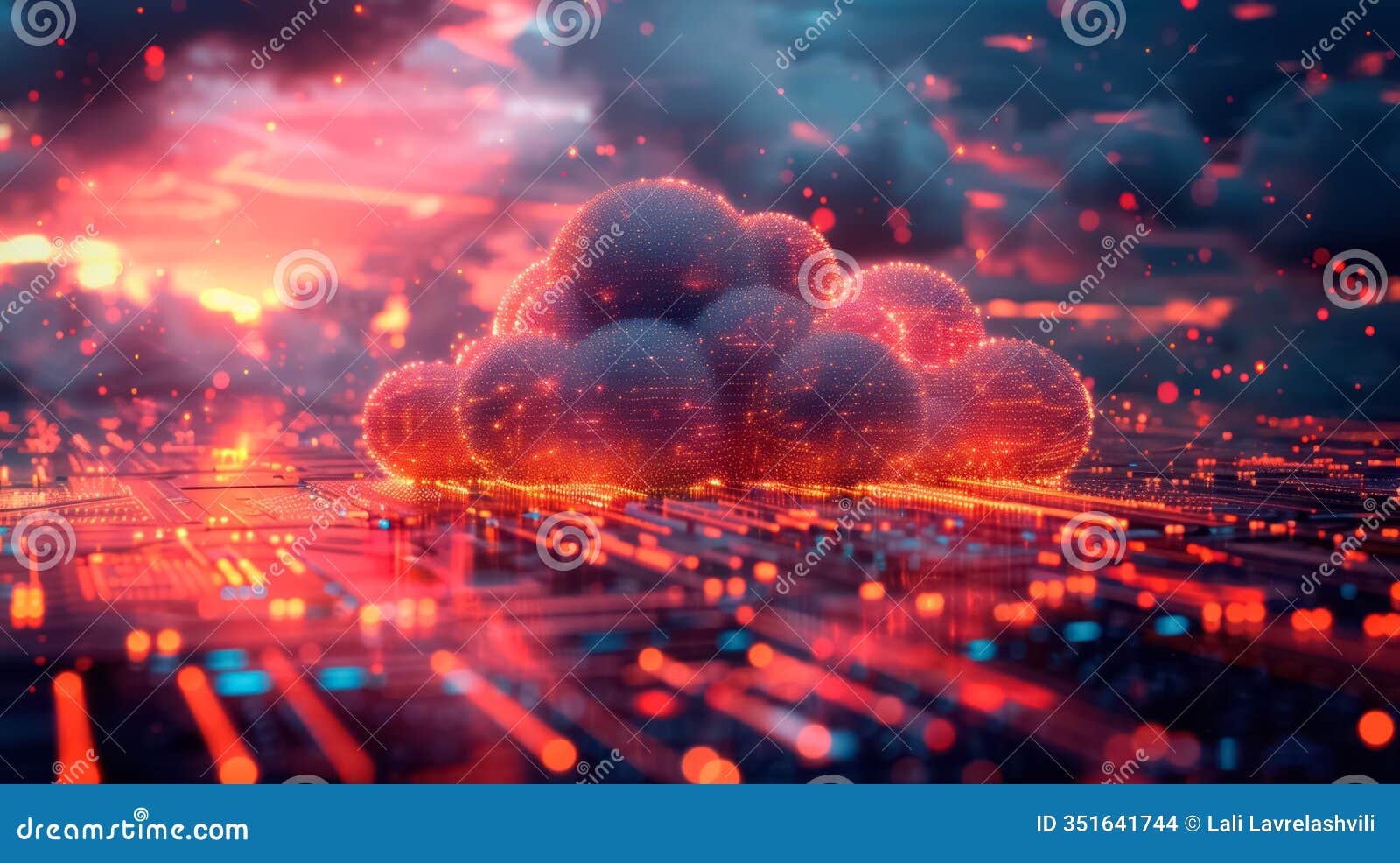 Cloud Computing Technology Concept, Futuristic Landscape Illustration ...