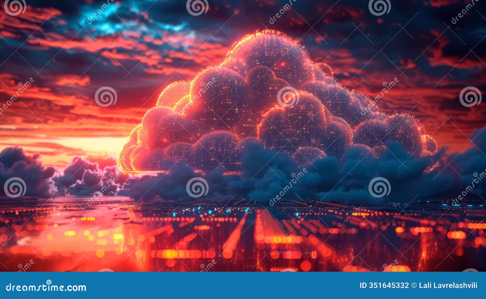Cloud Computing Technology Concept, Futuristic Landscape Illustration ...