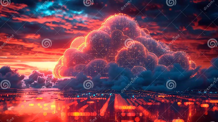 Cloud Computing Technology Concept, Futuristic Landscape Illustration ...