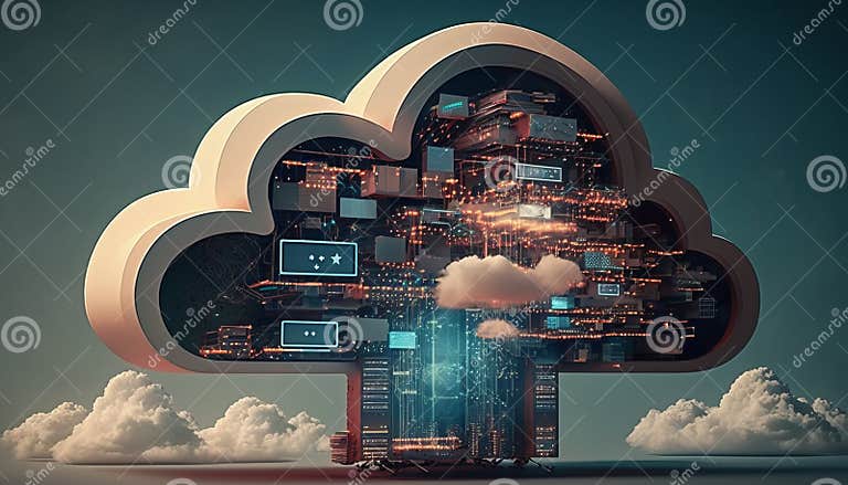 Cloud Computing Technology Concept, Generative AI Stock Illustration - Illustration of ...