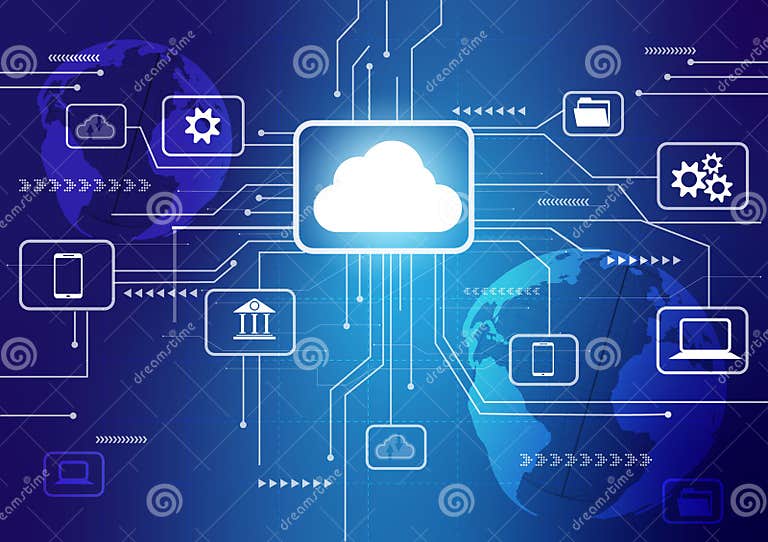 Cloud Computing Technology Concept with Icons on Blue Background. Blue Gradient Background Use ...