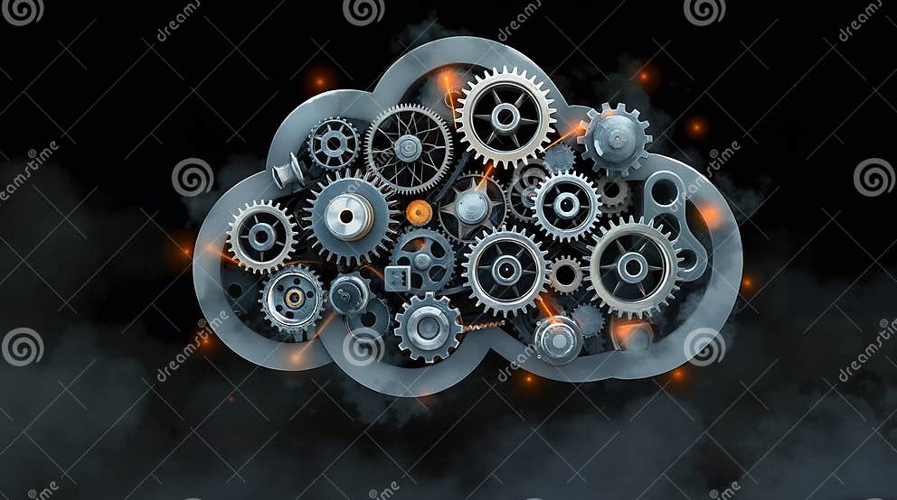 Cloud Computing Technology Concept with Mechanical Gears and Cogs in ...