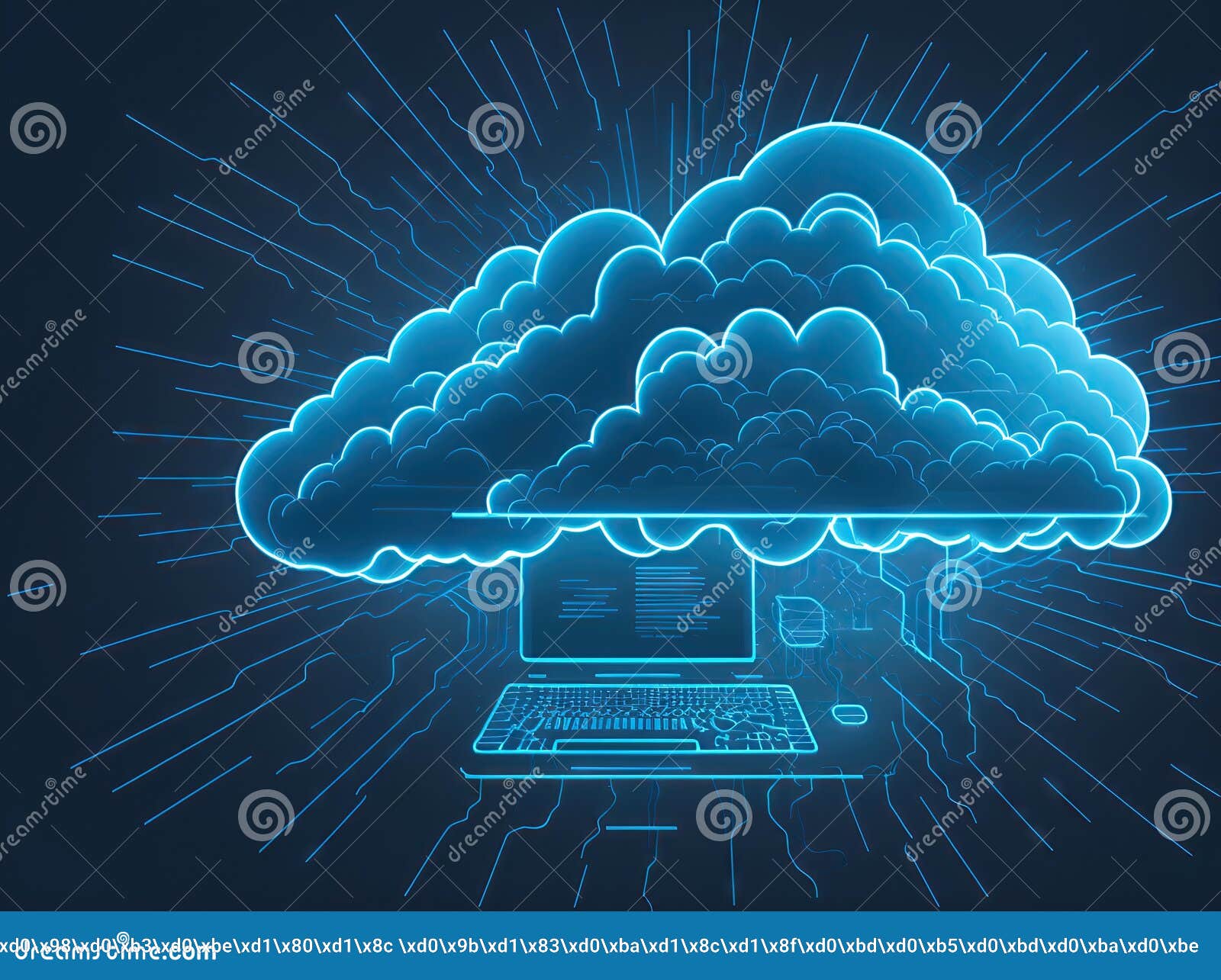 Cloud Computing Technology Concept With Neon Light Ai Generative Stock