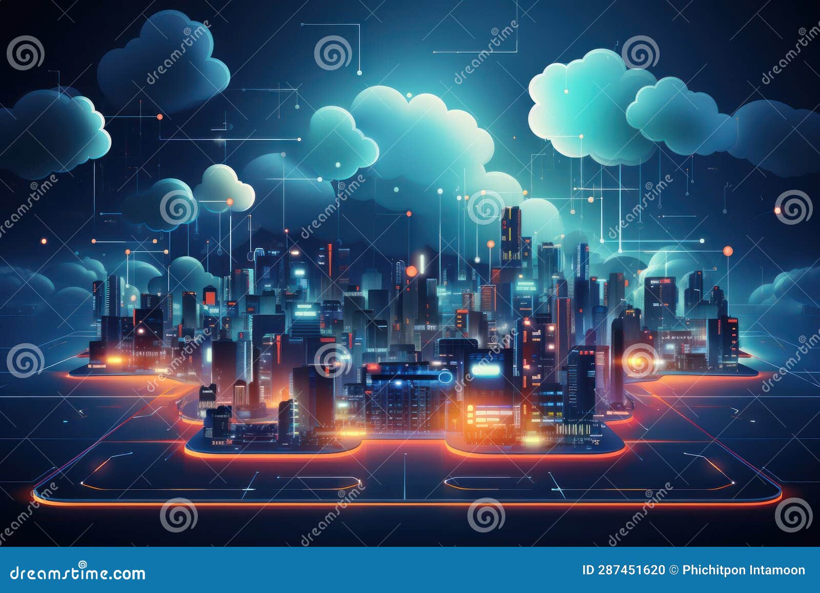 Cloud Computing Technology Concept. Smart City and Digital Cloud Data ...