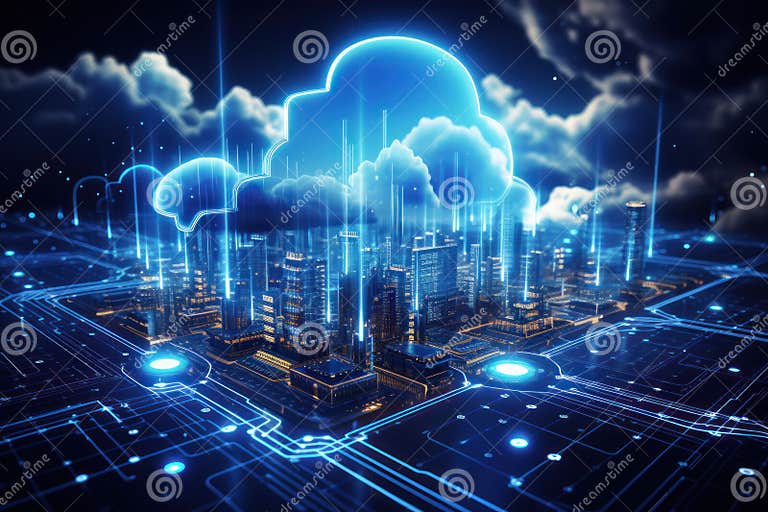 Cloud Computing Technology Concept. Smart City and Digital Cloud Data Center Stock Image - Image ...