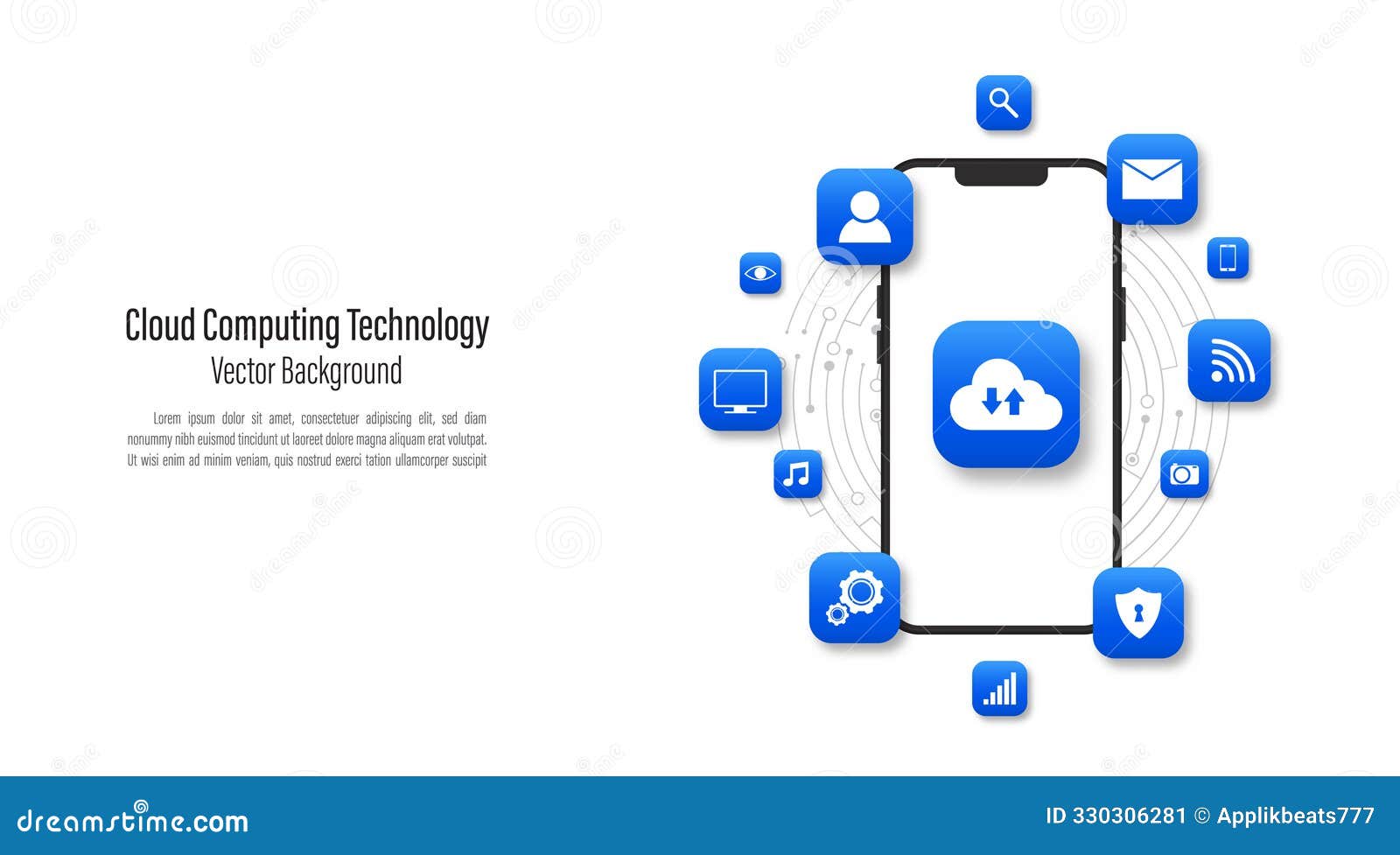 Cloud Computing Technology Concept. Smartphone and Icon Cloud Connection. Data Transfer To ...