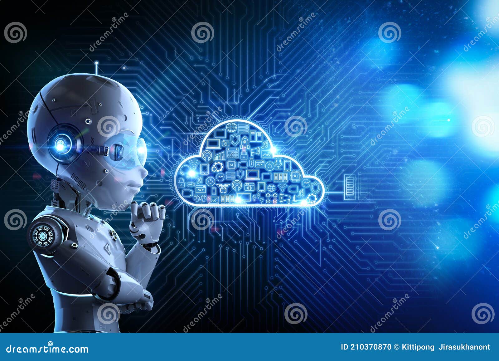 Cloud Computing Technology with Cute Robot Stock Illustration ...