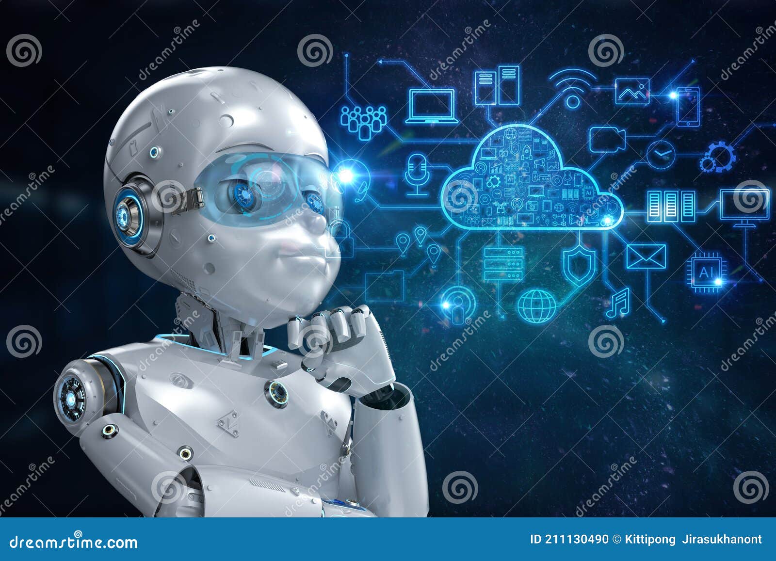 Cloud Computing Technology with Cute Robot Stock Illustration ...