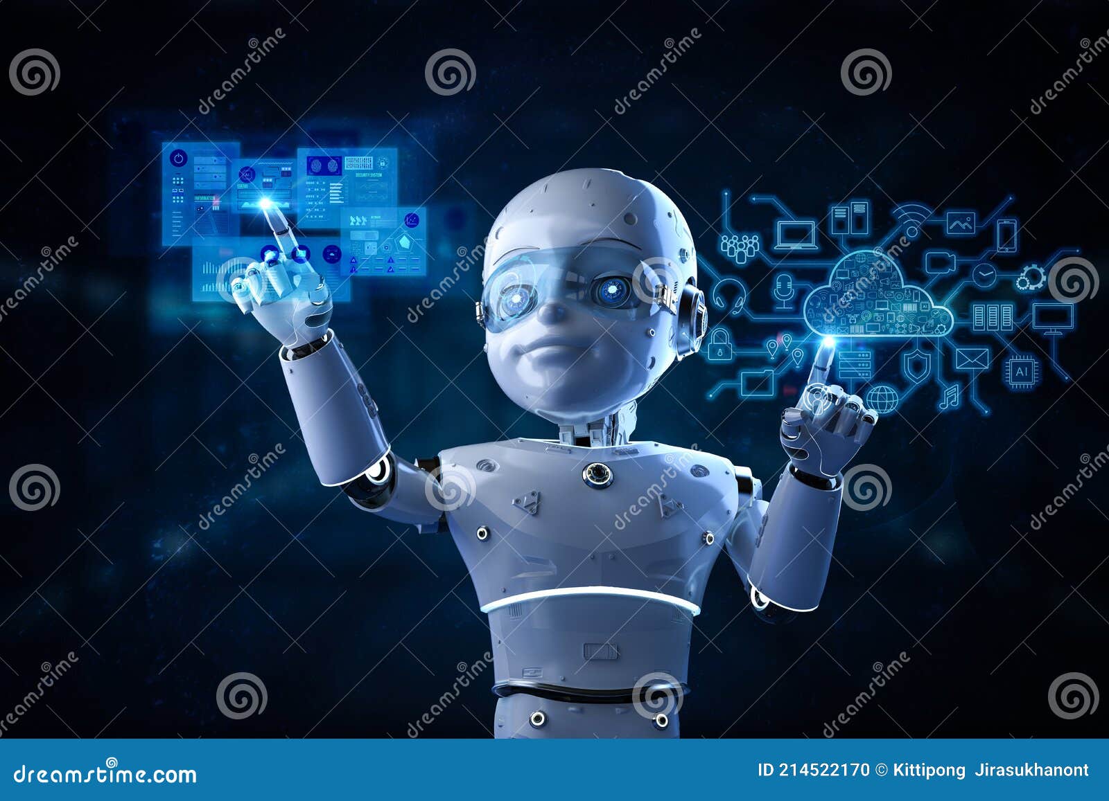 Cloud Computing Technology with Cute Robot Stock Illustration ...
