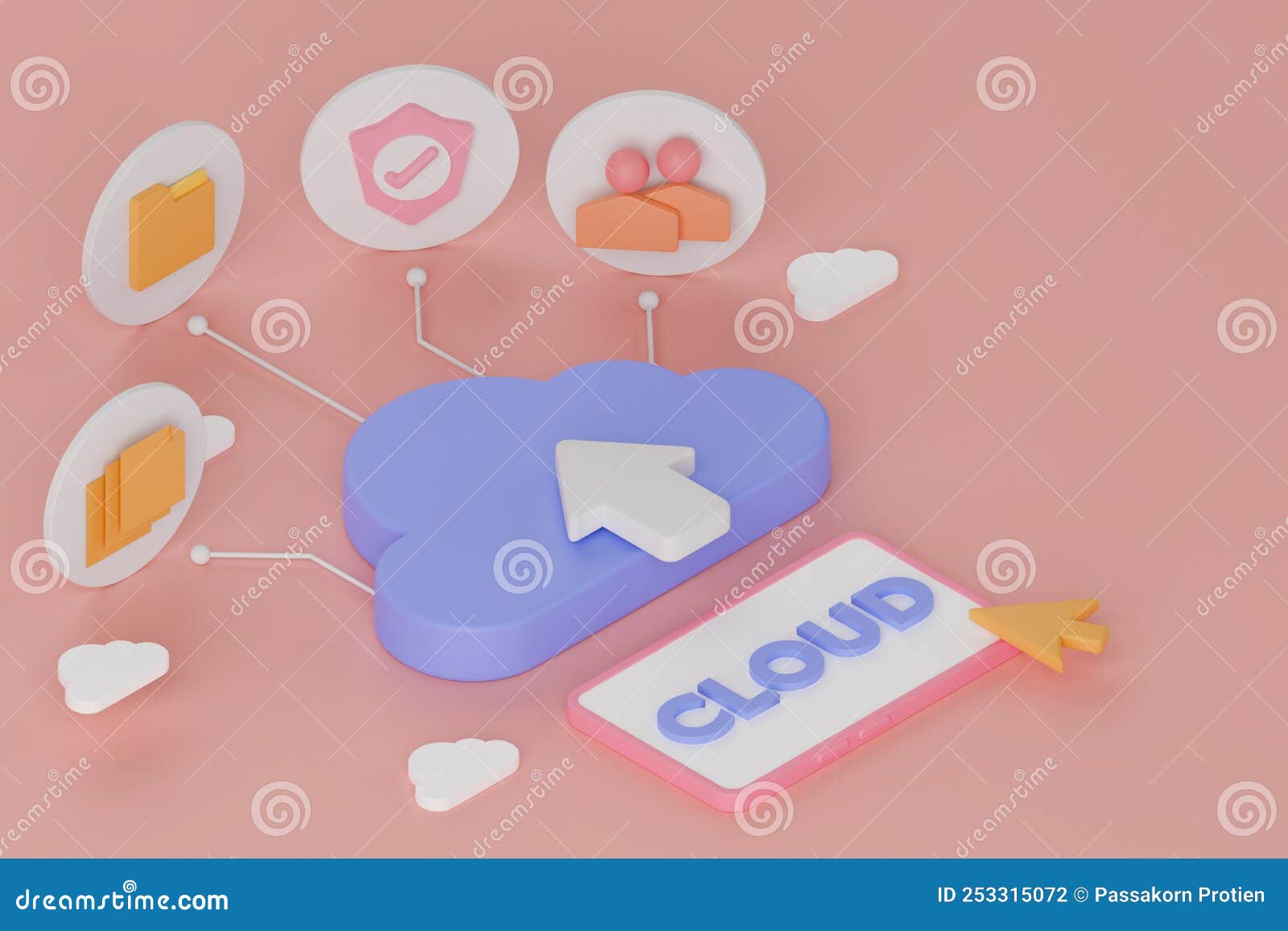 Cloud Computing Technology 3d Render. Stock Illustration - Illustration ...
