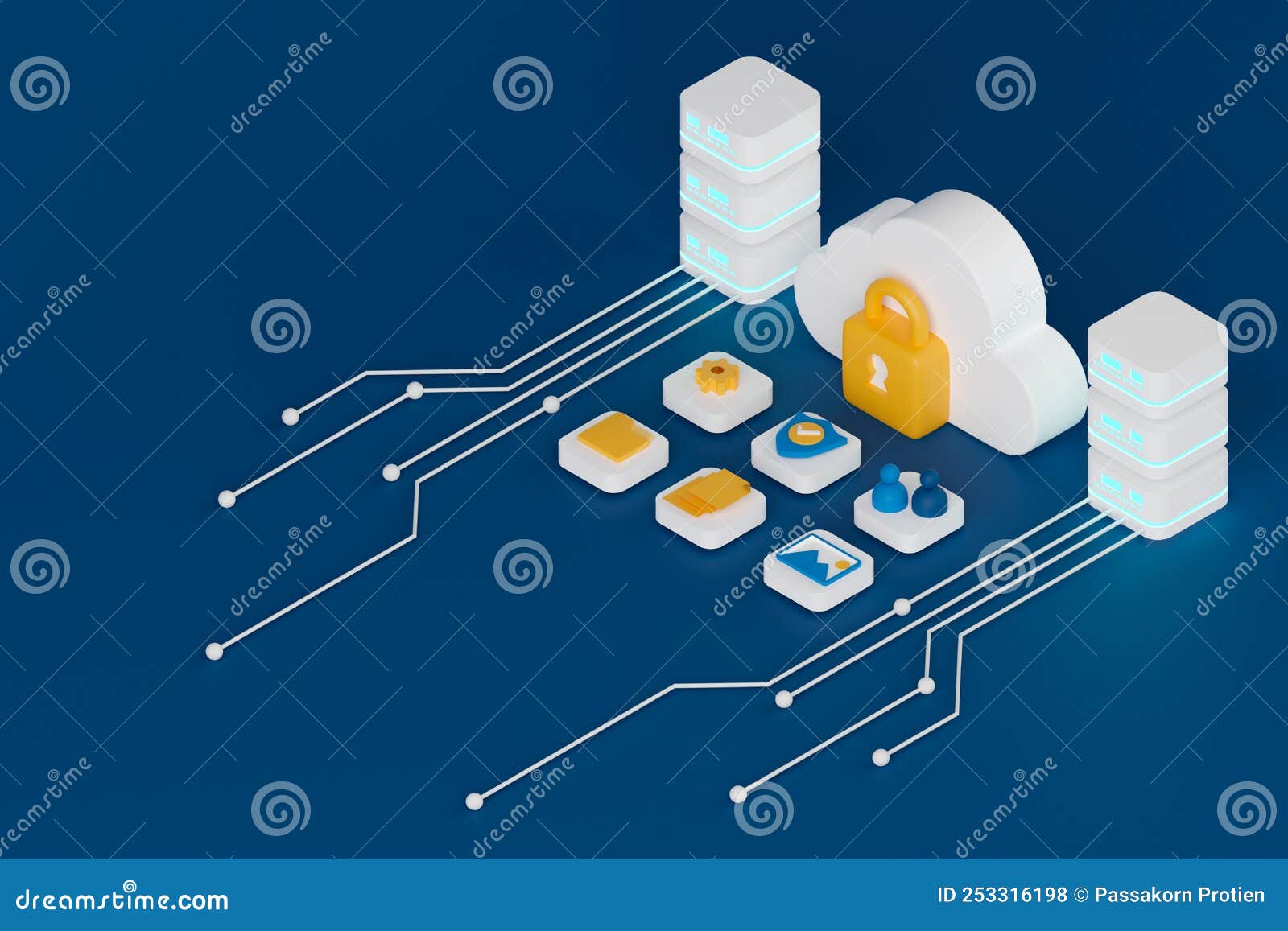 Cloud Computing Technology 3d Render. Stock Illustration - Illustration ...