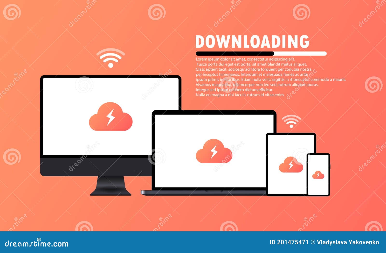 Cloud Computing Technology Data Synchronization On Devices Stock Vector Illustration Of
