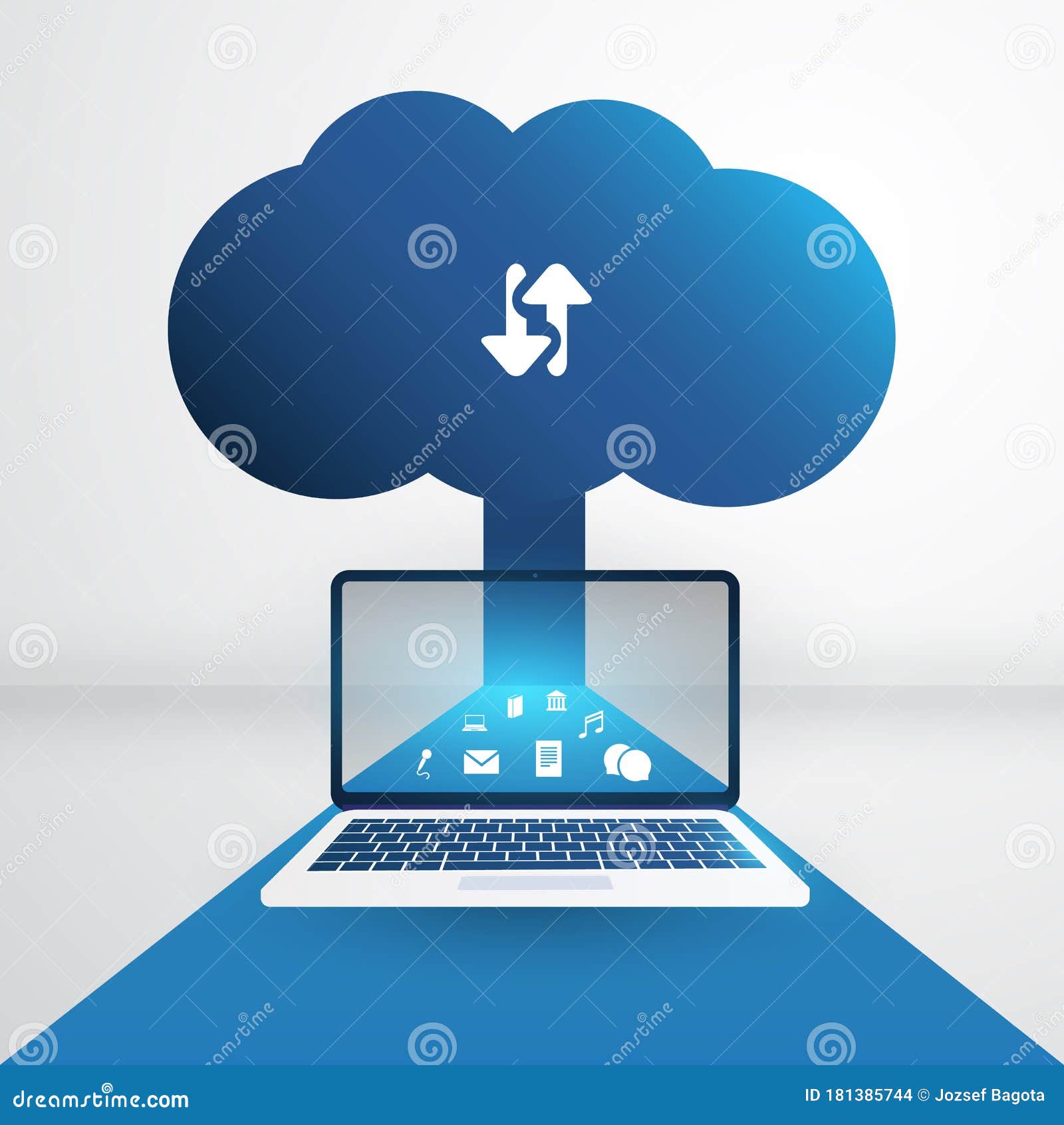 Cloud Computing Technology Design Concept with Laptop and Icons ...