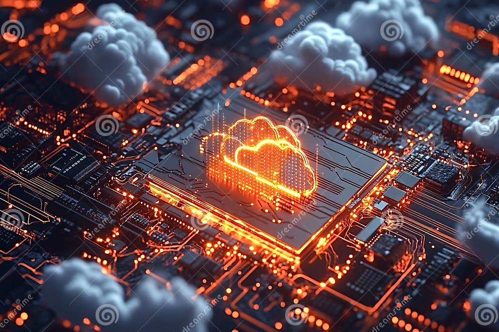 Cloud Computing Technology with Glowing Cloud Symbol Appearing Over ...