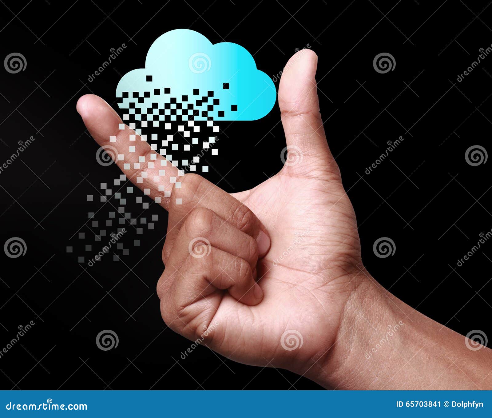 Cloud Computing Technology with Hand on Dark Background. Stock Image ...