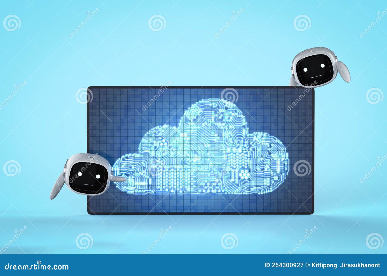 Cloud Computing Technology with Small Robot Stock Illustration ...