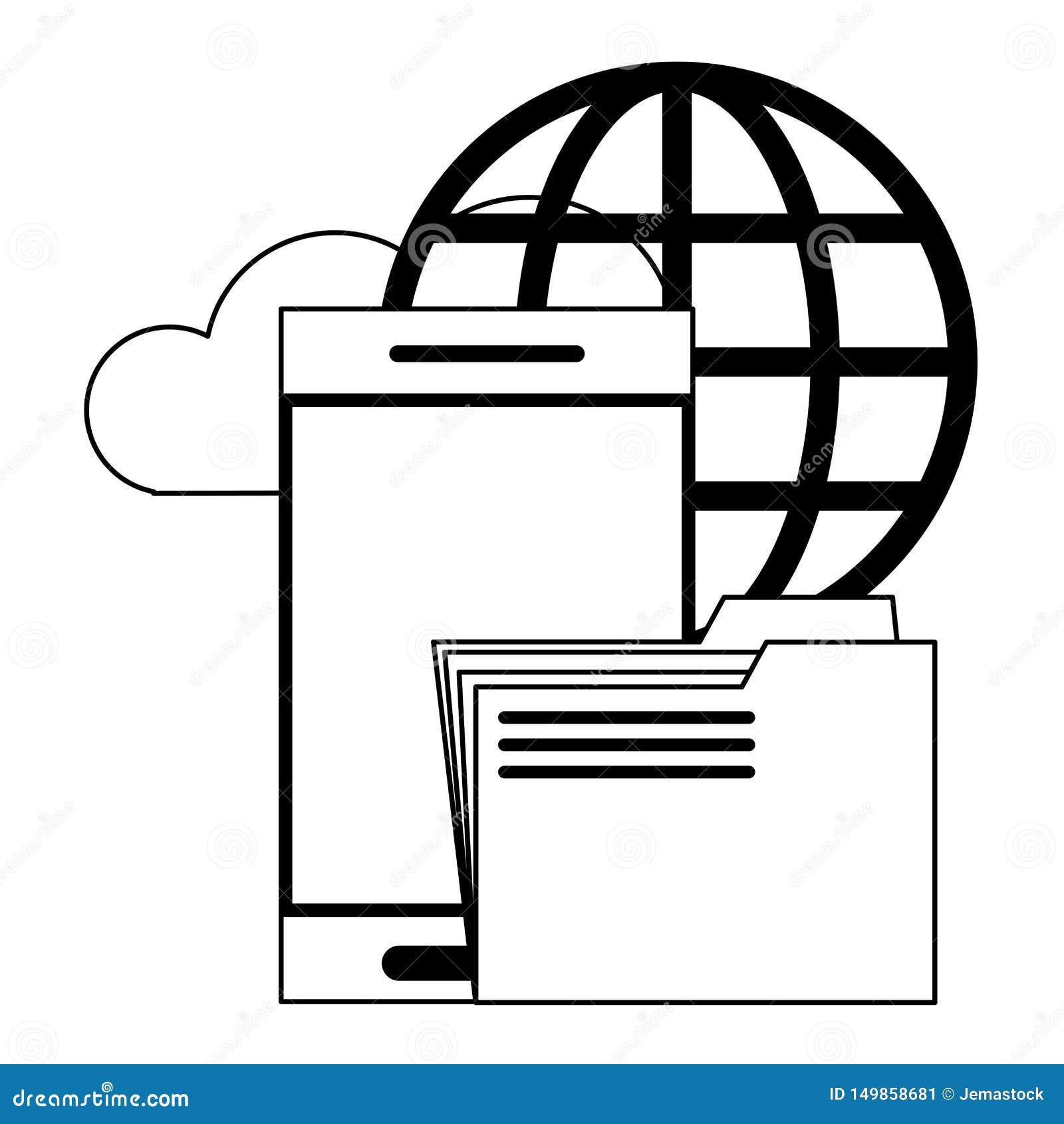 Cloud Computing and Technology Symbols in Black and White Stock Vector ...