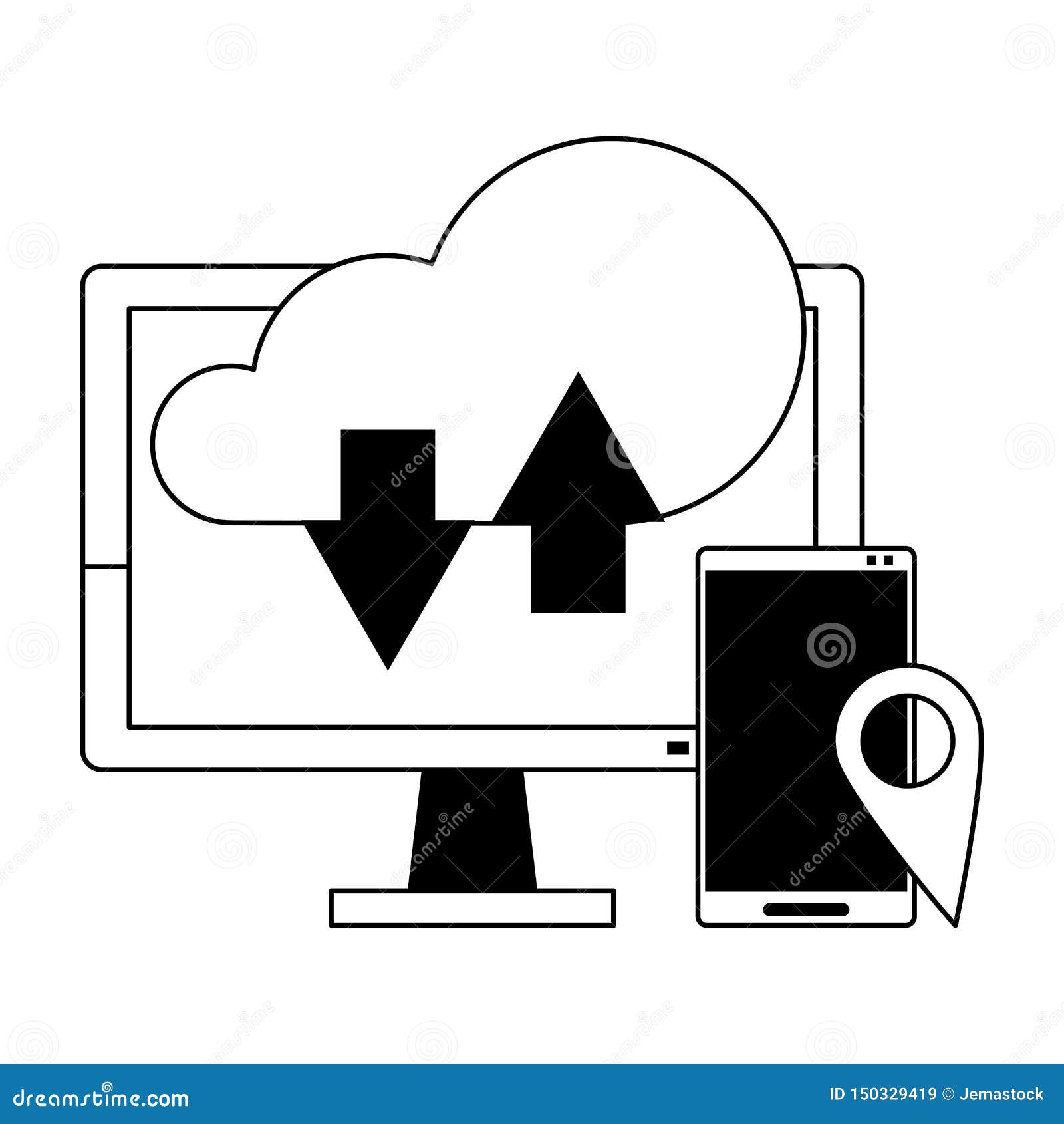 Cloud Computing Technology Symbols Isolated in Black and White Stock ...