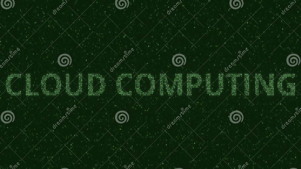 CLOUD COMPUTING Text Consisting of Many Symbols on Computer Monitor. 3d Rendering Stock ...