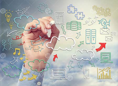 Cloud Computing Theme with Icons Hand Drawn with Chalk Stock ...