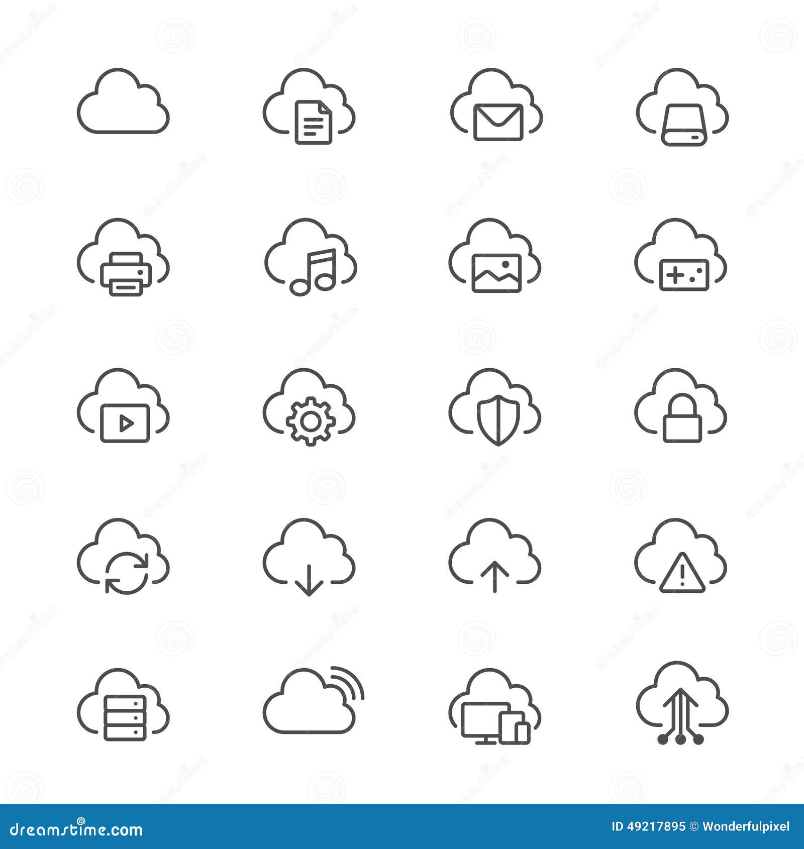 Cloud computing thin icons stock vector. Illustration of notification ...