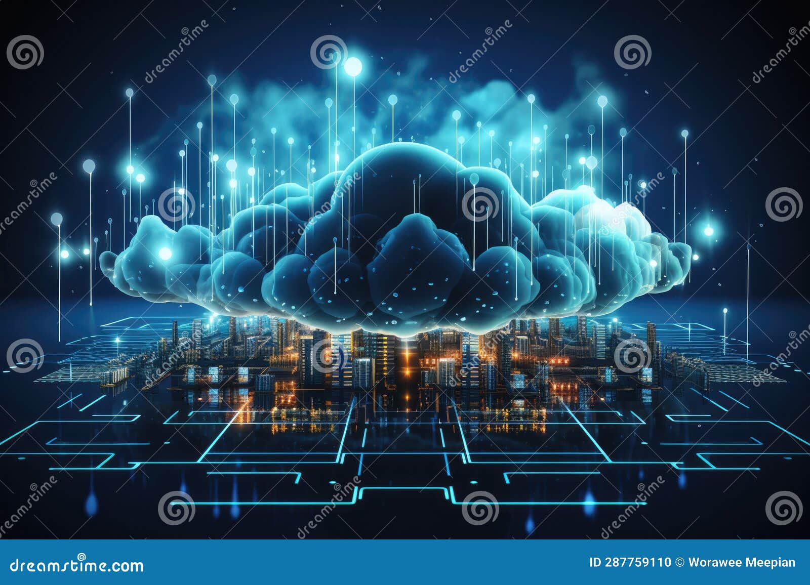 Cloud Computing Transfer Big Data On Internet Futuristic Digital