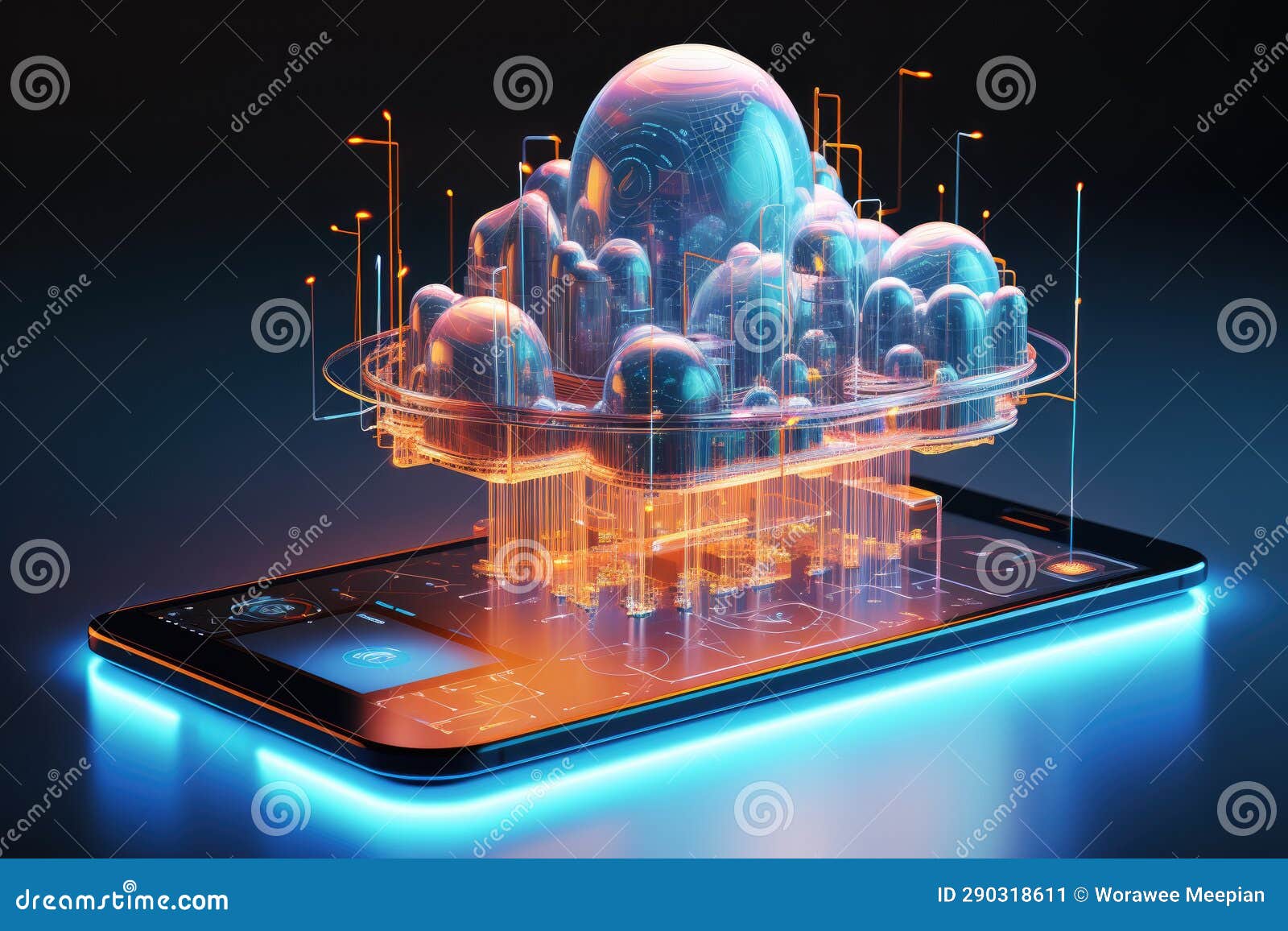 Cloud Computing Transfer Big Data on Internet. Futuristic Digital Technology Stock Image - Image ...