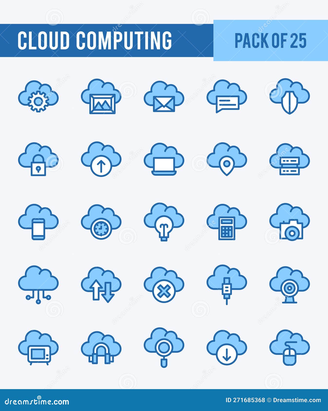 25 Cloud Computing. Two Color Icons Pack. Vector Illustration Stock ...