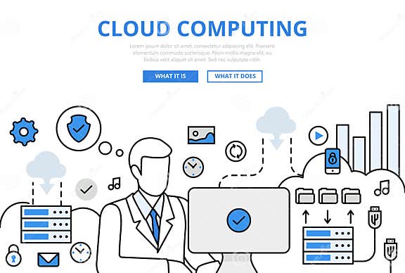 Cloud Computing Upload Concept Flat Line Art Vector Icons Stock Vector - Illustration of ...