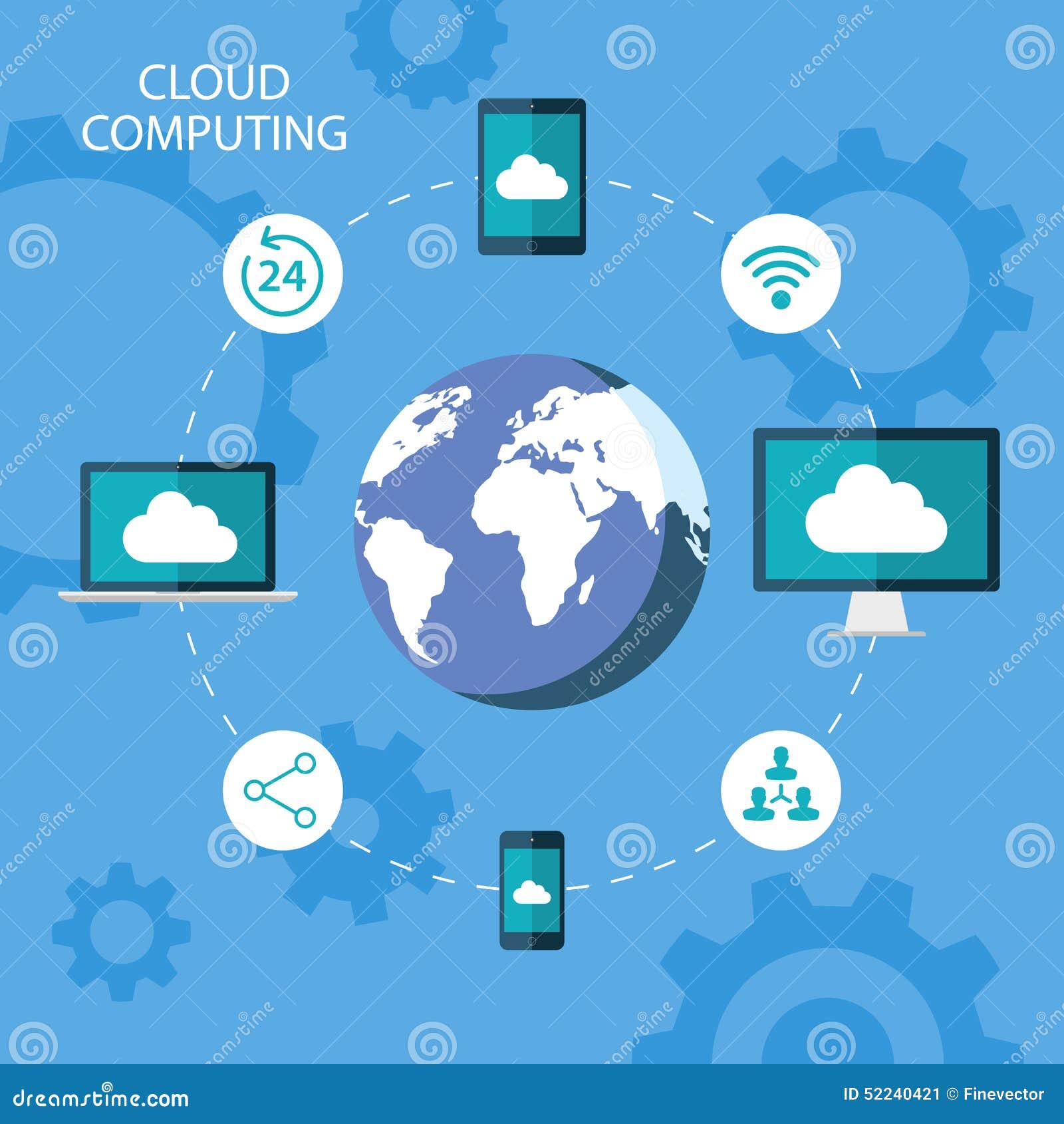 Cloud Computing. Vector Illustration. Stock Illustration - Illustration of gear, communication ...