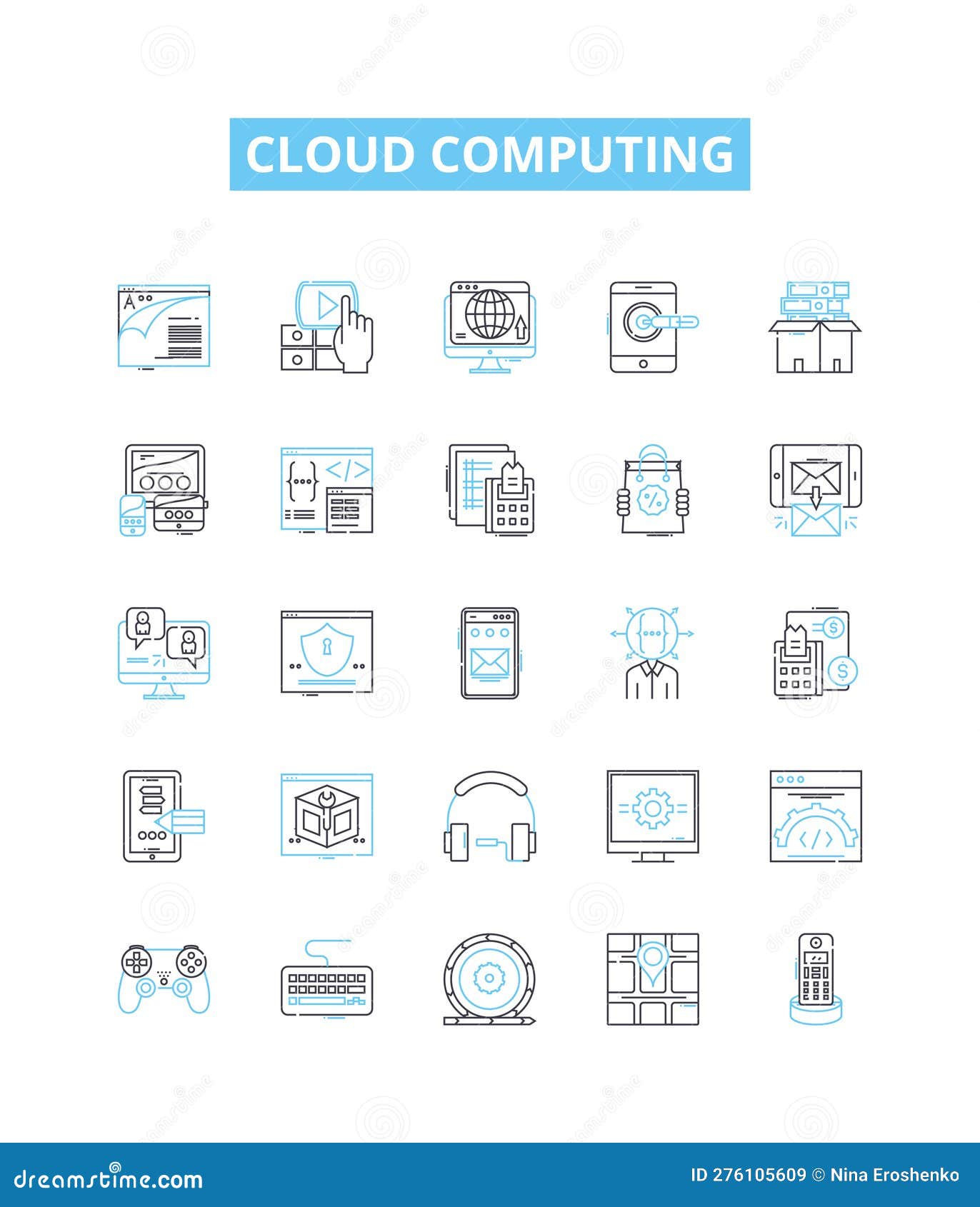 Cloud Computing Vector Line Icons Set. Cloud, Computing, Storage, Services, SaaS, PaaS, IaaS ...