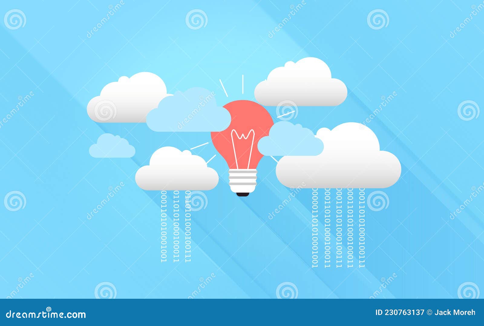Cloud Computing with Virtual Clouds and Light Bulb Stock Illustration ...