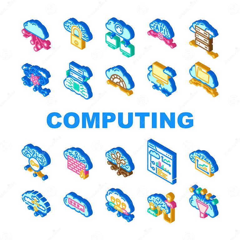 Cloud Computing Virtualization Icons Set Vector Stock Illustration