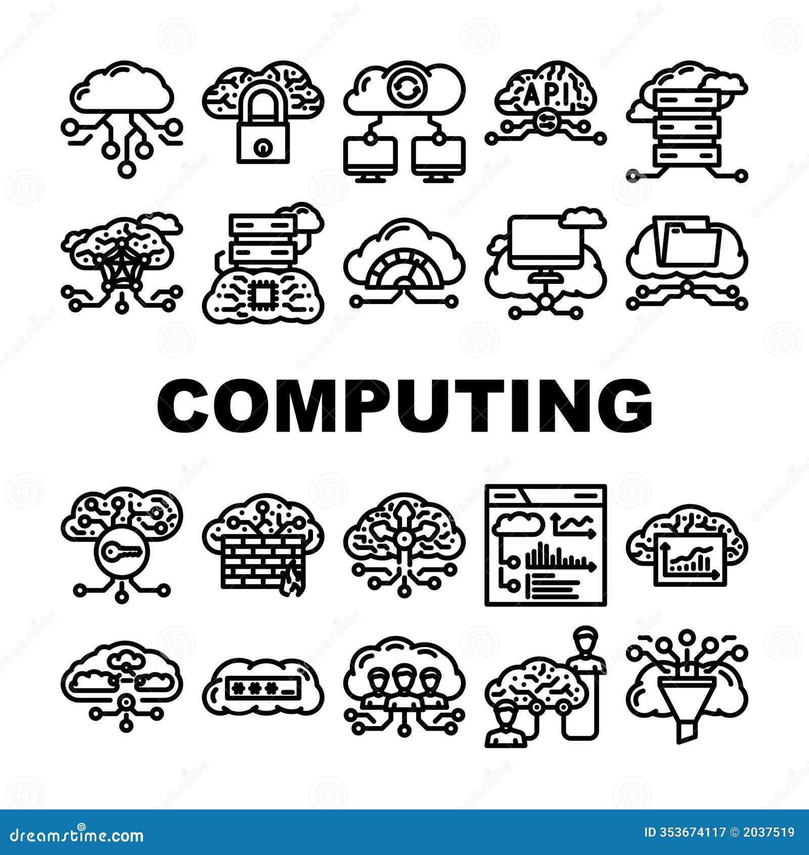 Cloud Computing Virtualization Icons Set Vector Stock Illustration - Illustration of line ...