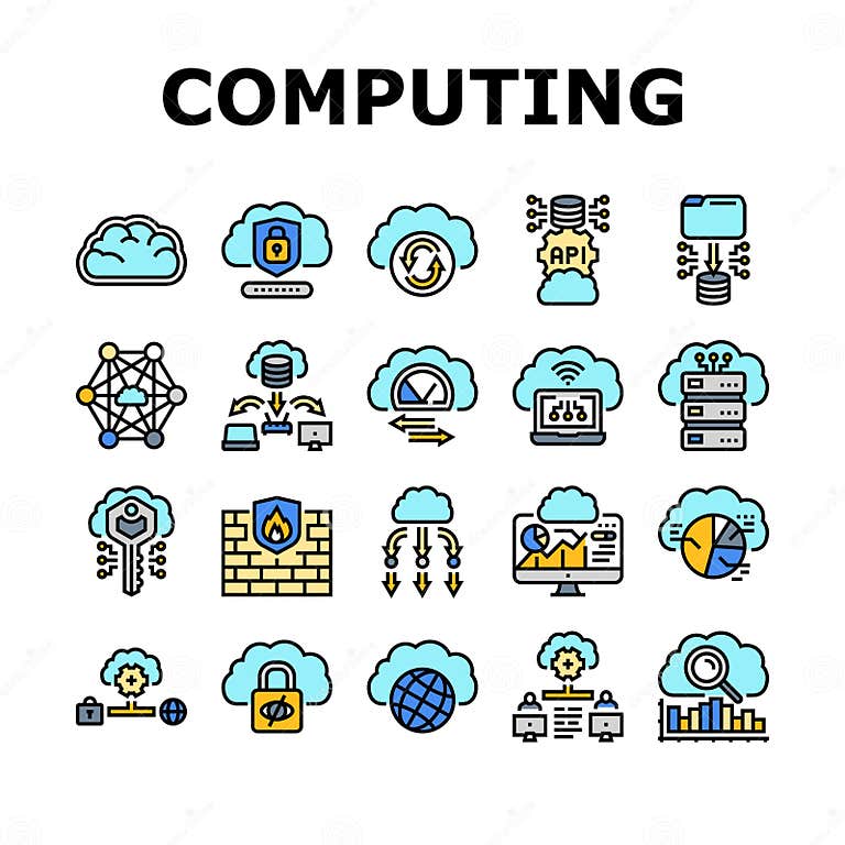 Cloud Computing Virtualization Icons Set Vector Stock Illustration - Illustration of platform ...