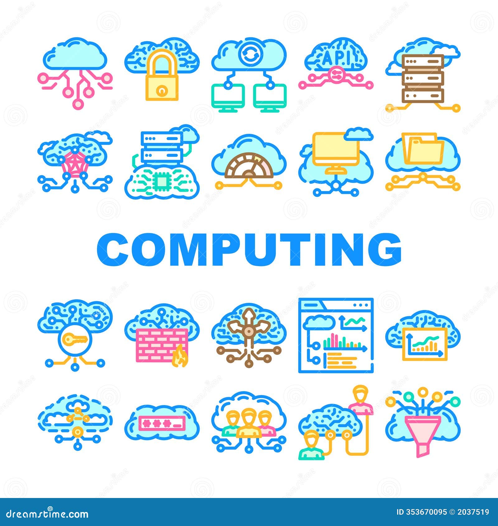 Cloud Computing Virtualization Icons Set Vector