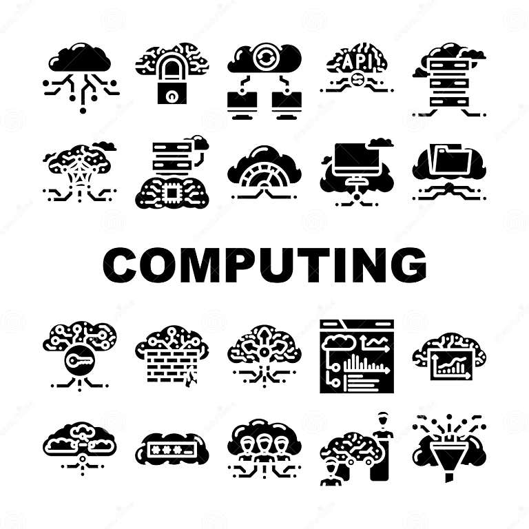Cloud Computing Virtualization Icons Set Vector Stock Illustration - Illustration of elasticity ...