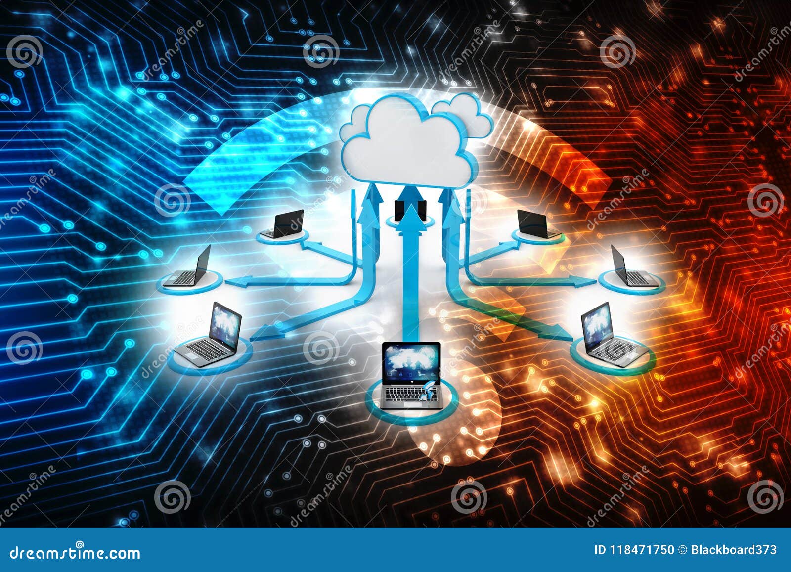 Cloud Computing in White Background. 3d Rendering Stock Illustration - Illustration of download ...